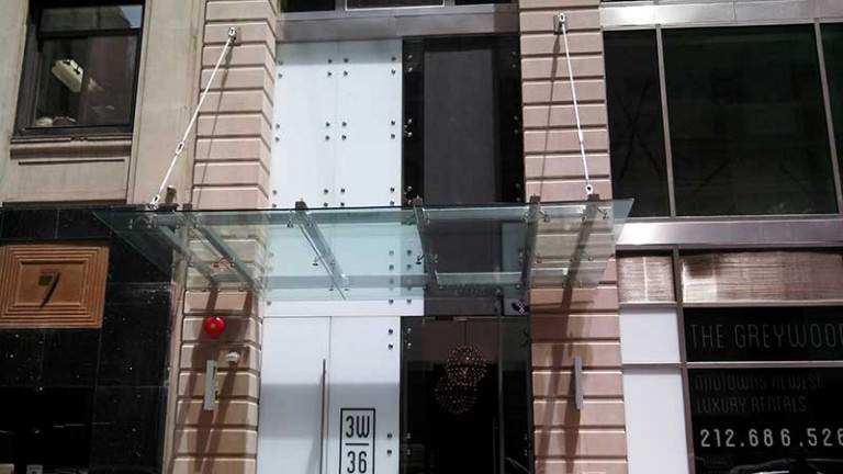 Glass Canopy Installation, Design, Manufacturing NYC, NY, NJ